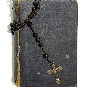 Antique Holy Bible With Vintage Rosary | Gothic Decor Book - Etsy