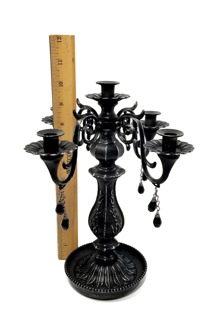 Gothic Candelabra | Black 5-arm Candle Holder With Crystal Drops ...