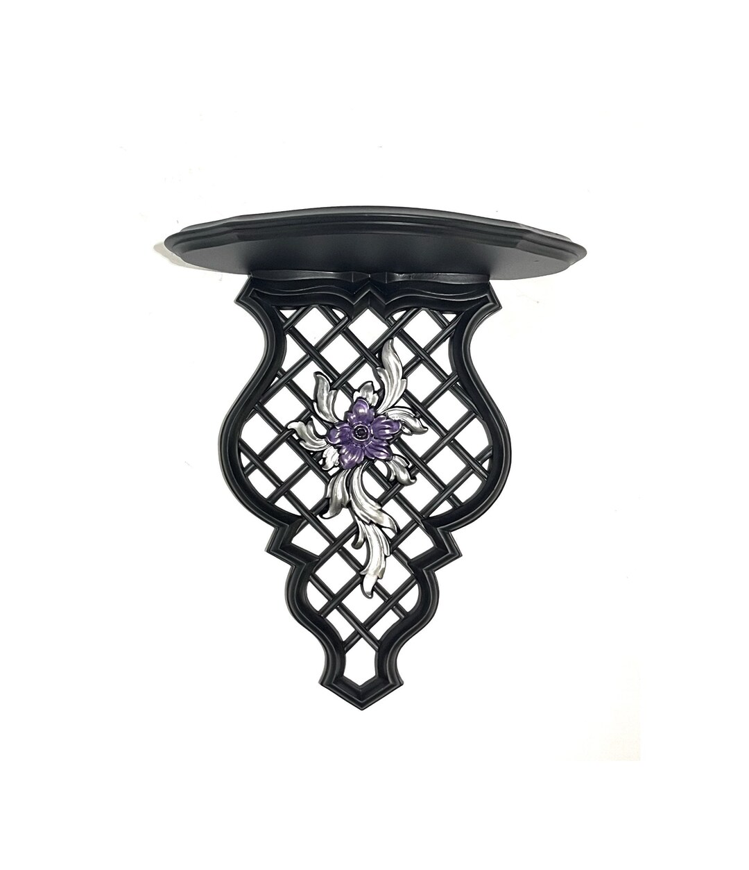 Gothic Wall Shelf | Black Lattice With Purple Floral Accent | Victorian ...