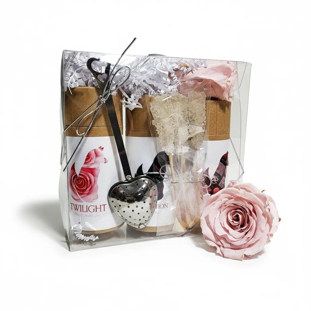 Velvet Tea Gift Set With a Forever Rose, Heart Infuser, Sugar Crystals ...