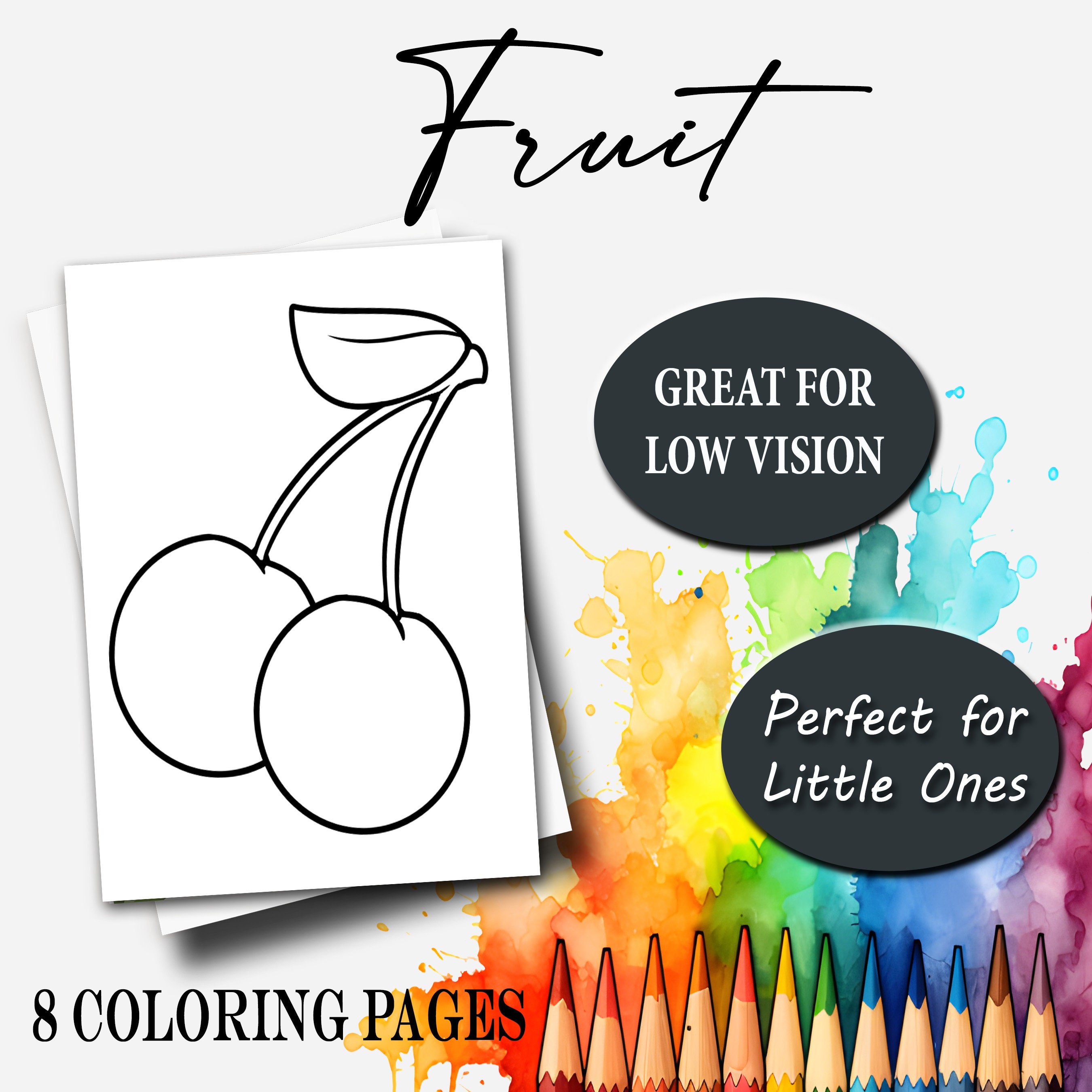 Fruit Coloring Pages: Simple Designs for Kids (PDF) - Etsy