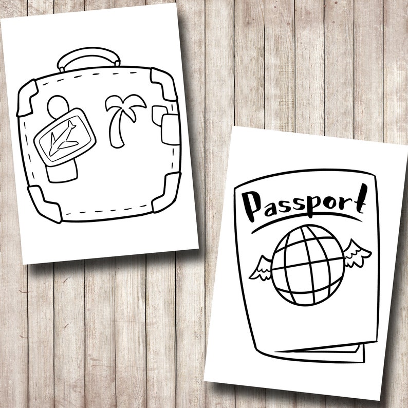 Travel Coloring Pages, Airplanes, Passport, Suitcase, Car Coloring ...
