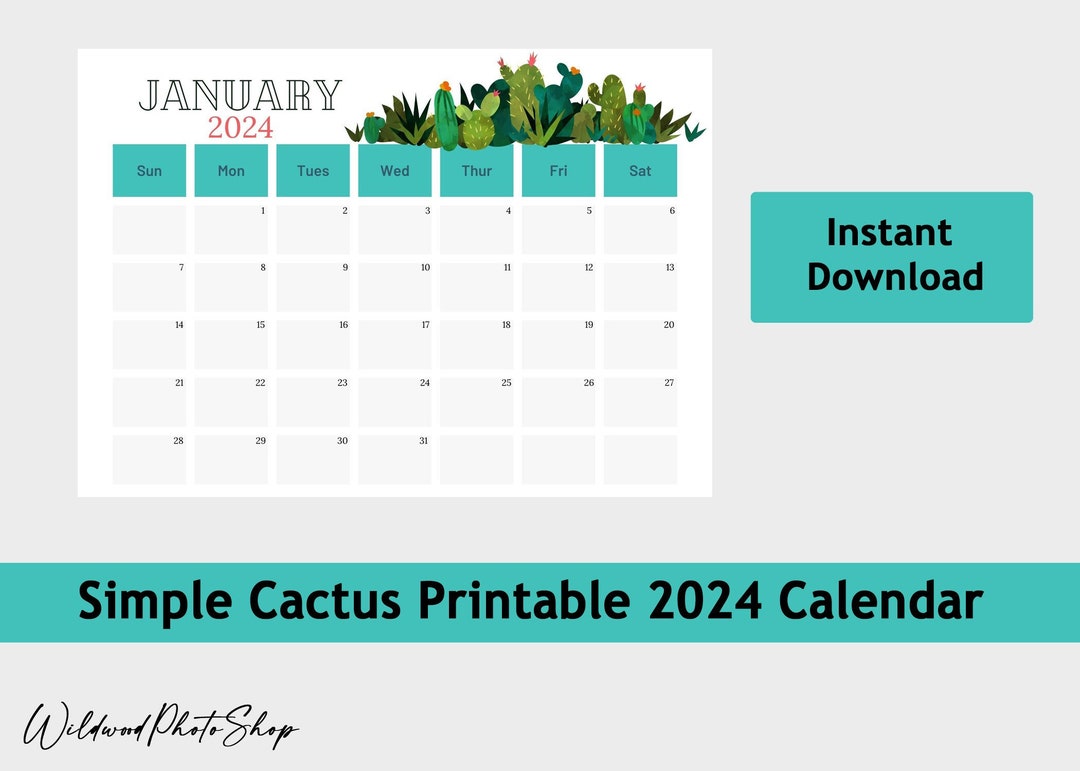 Cactus Printable 2024 Calendar Printable Calendar 2024 - Etsy