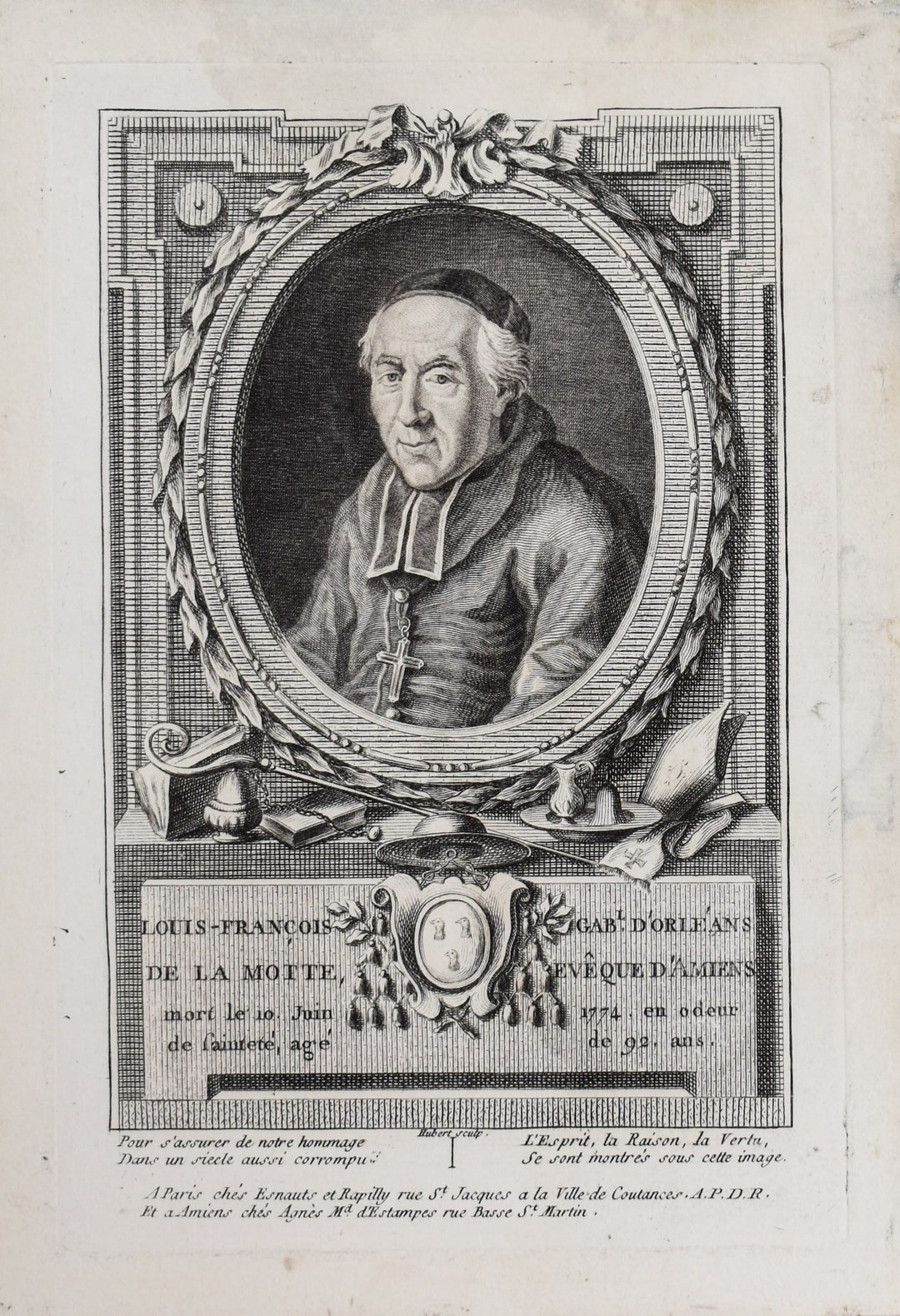 Antique Portrait Engraving of Louis D'orleans De La Motte, Circa 1780 ...