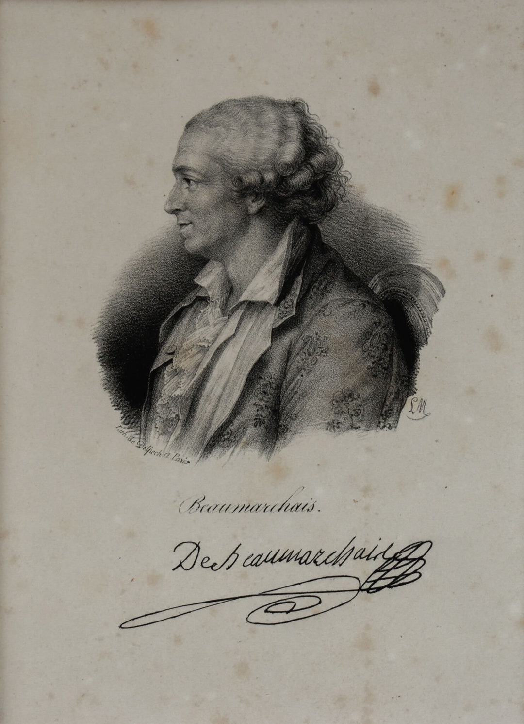 Antique Lithograph Print Portrait French Author Caron De Beaumarchais ...