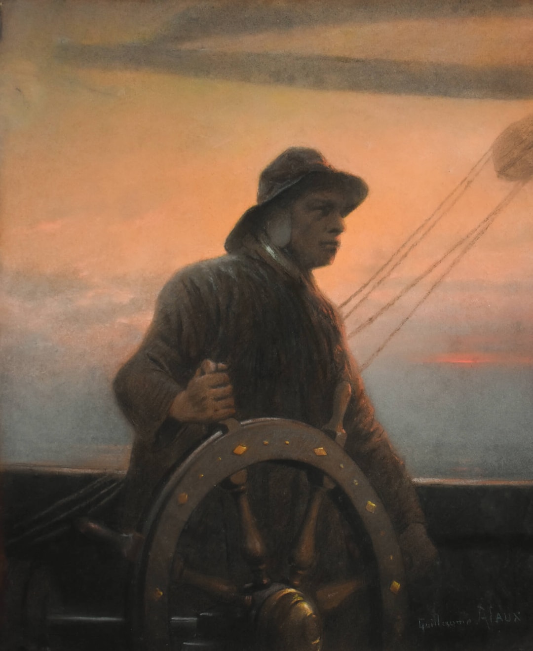 Antique Painting Pastel, Nautical Scene With a Helmsman, Original 1904 ...