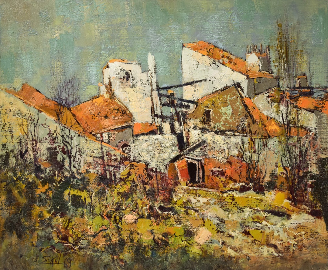 Vintage Landscape Oil Painting French Old Village Original 1969 by ...