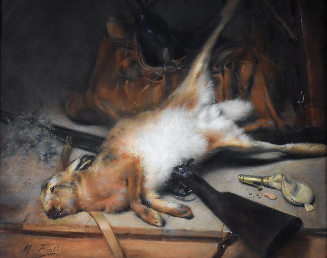 Antique Still Life Pastel Painting, Hunting Hare Scene, Original Circa ...