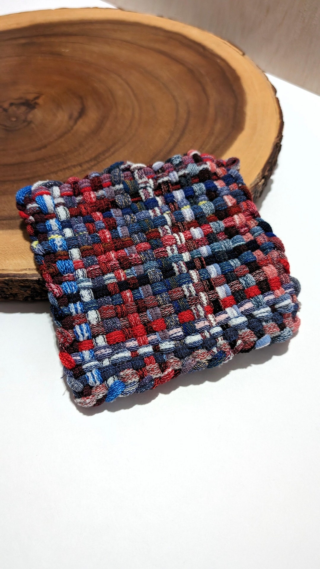 Red and Blue Square Handmade Loom Woven Potholder, Trivet, Hotpad, Oven ...