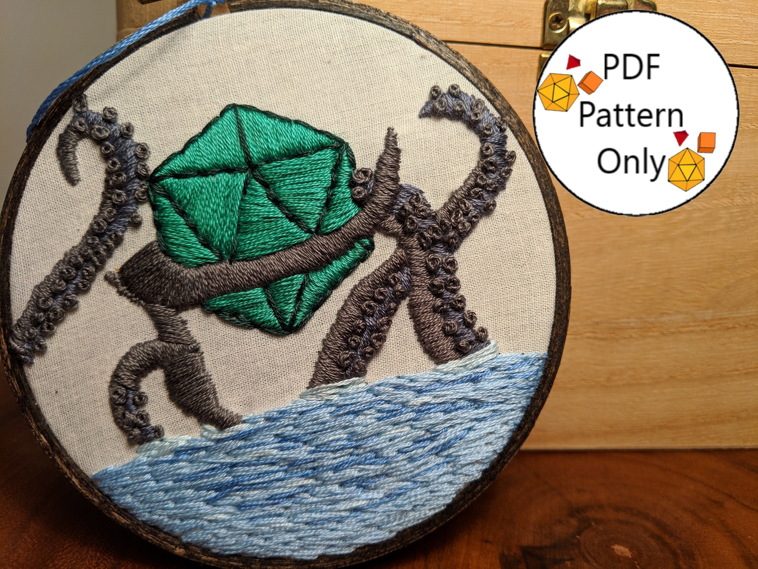 D20 Dice Kraken Digital Embroidery Pattern With Instructions - Etsy