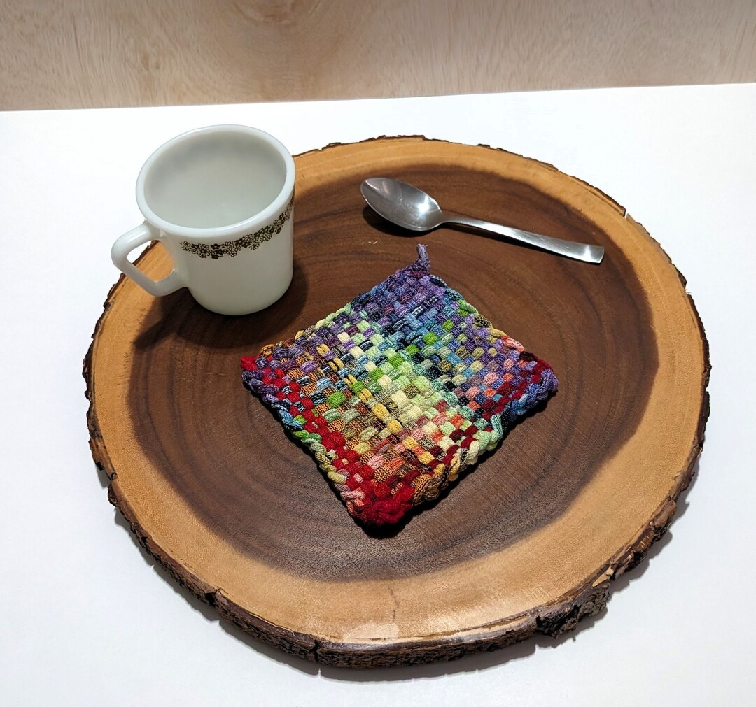 Rainbow Square Handmade Loom Woven Potholder, Trivet, Hotpad, Oven ...