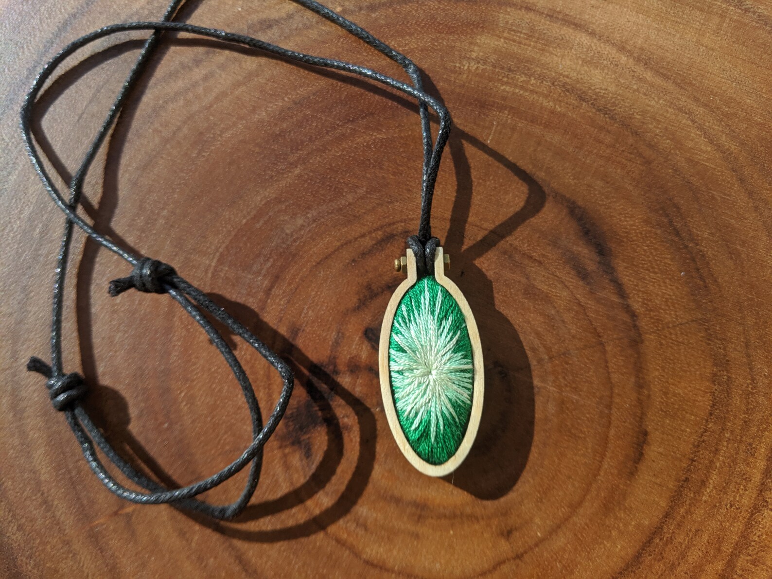 Emerald Green Oval Slipknot Pendant, Hand Embroidery Hoop Jewelry - Etsy