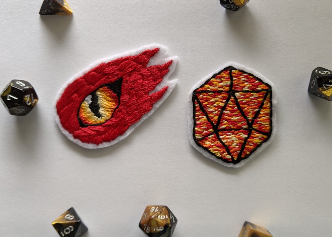 Iron on Red Dragon Eye and D20 Patch Set, Eye Hand Embroidery, MTG DND ...