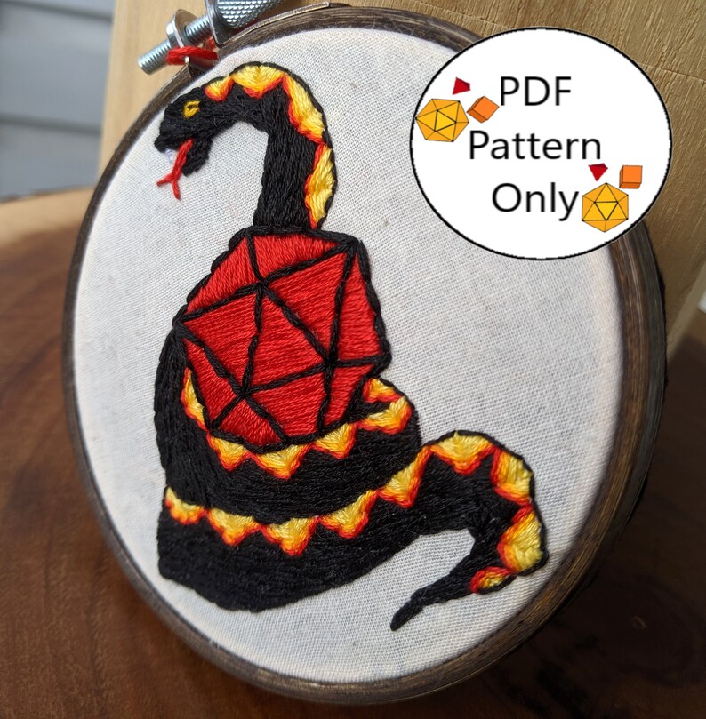 D20 Snake Embroidery PDF Pattern With Instructions - Etsy
