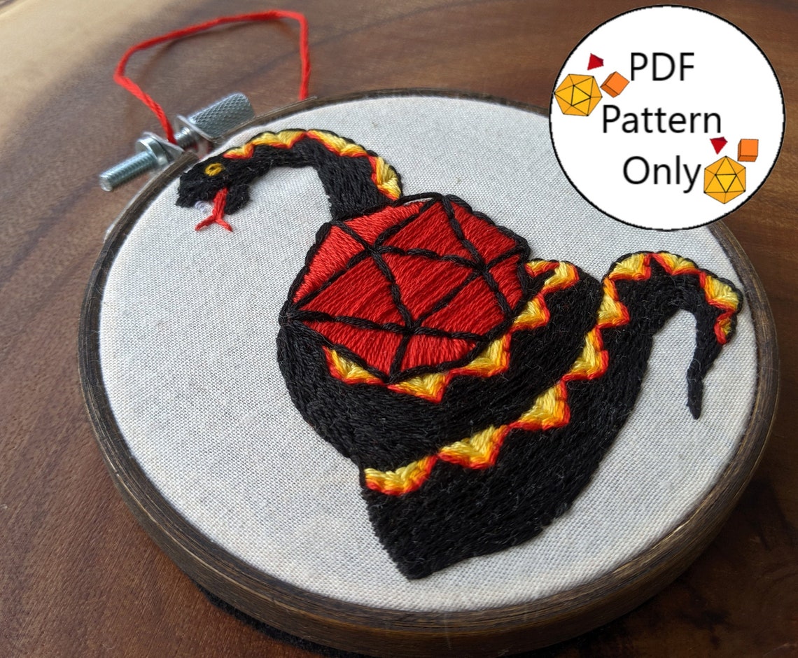 D20 Snake Embroidery PDF Pattern With Instructions - Etsy