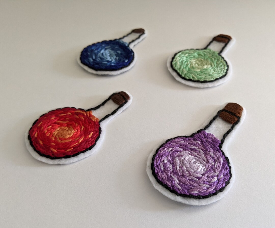 Handmade Potion Bottle Iron on Patch: Embroidered Gamer Decor - Etsy