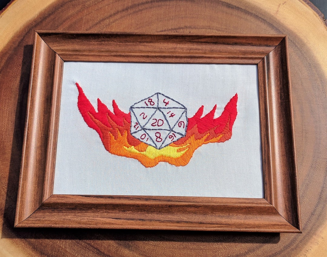 Fire D20 Framed Embroidery - Etsy
