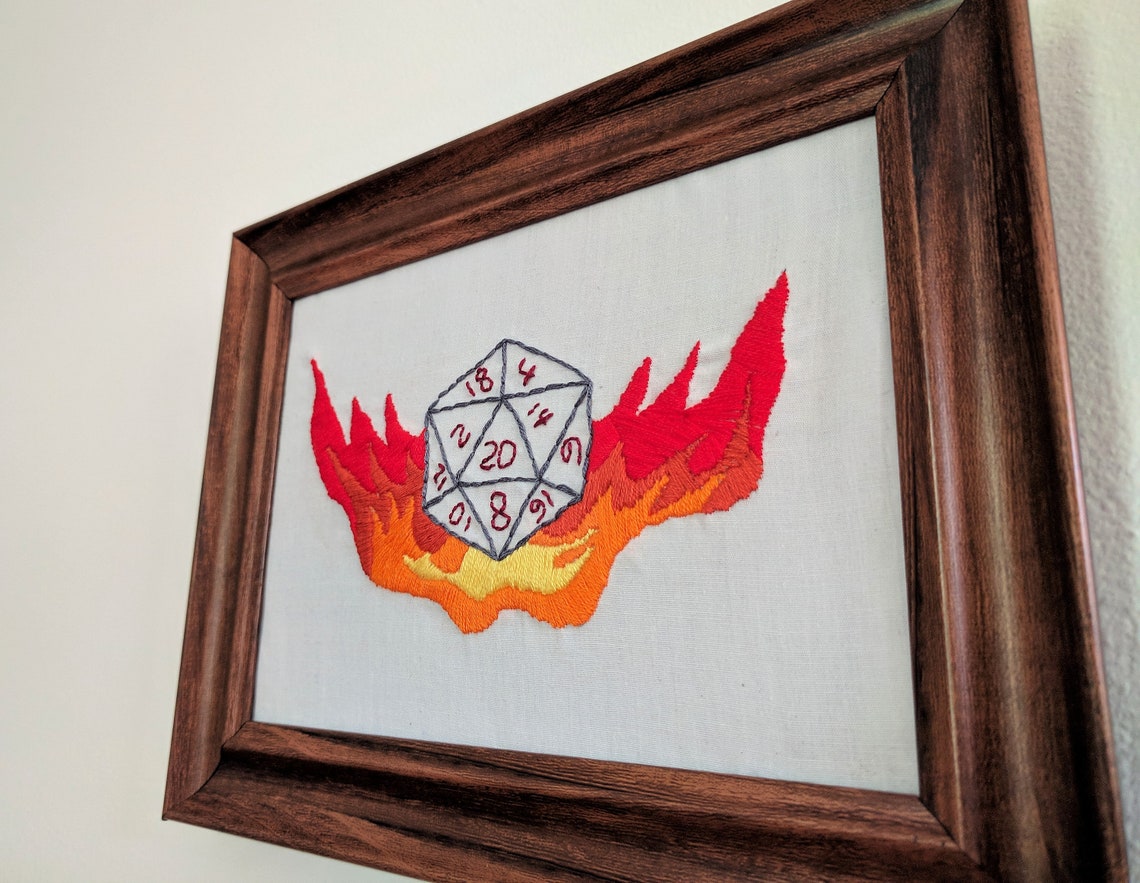 Fire D20 Framed Embroidery - Etsy