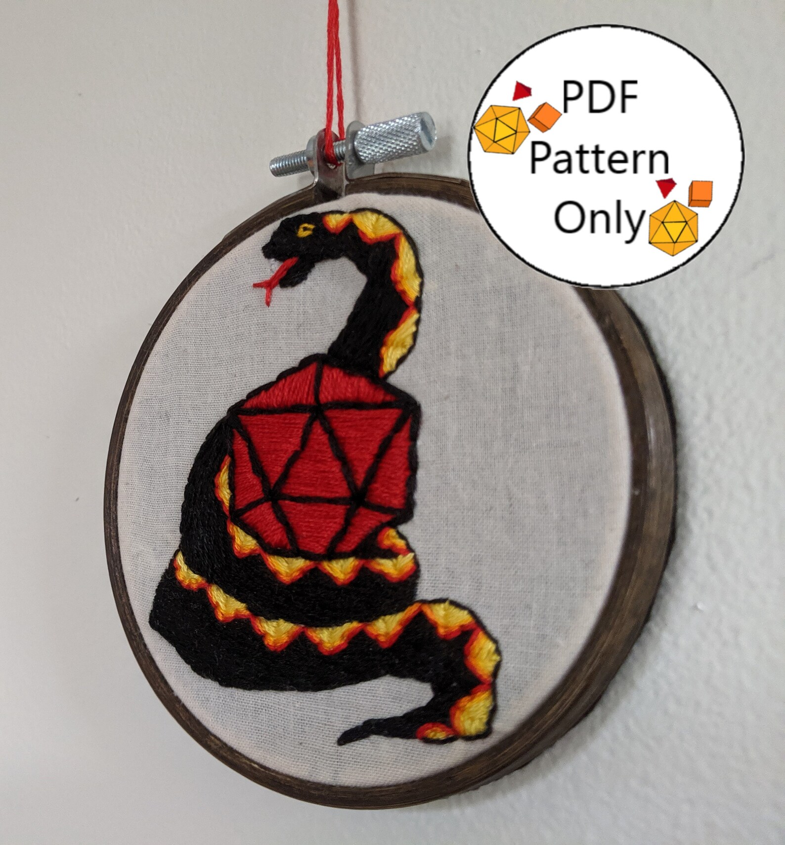 D20 Snake Embroidery PDF Pattern With Instructions - Etsy
