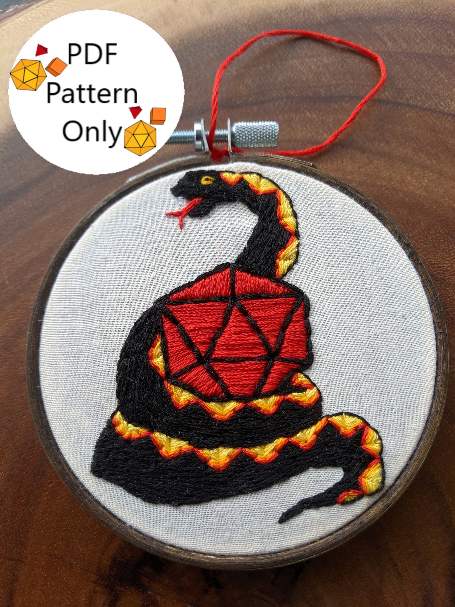 D20 Snake Embroidery PDF Pattern With Instructions - Etsy