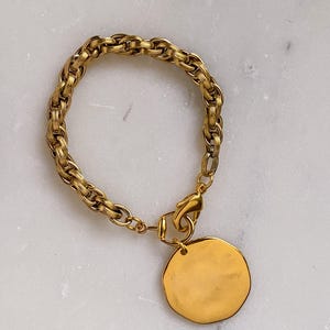 Chunky Gold Charm Bracelet With Big Round Coin, Oversized Bracelet ...