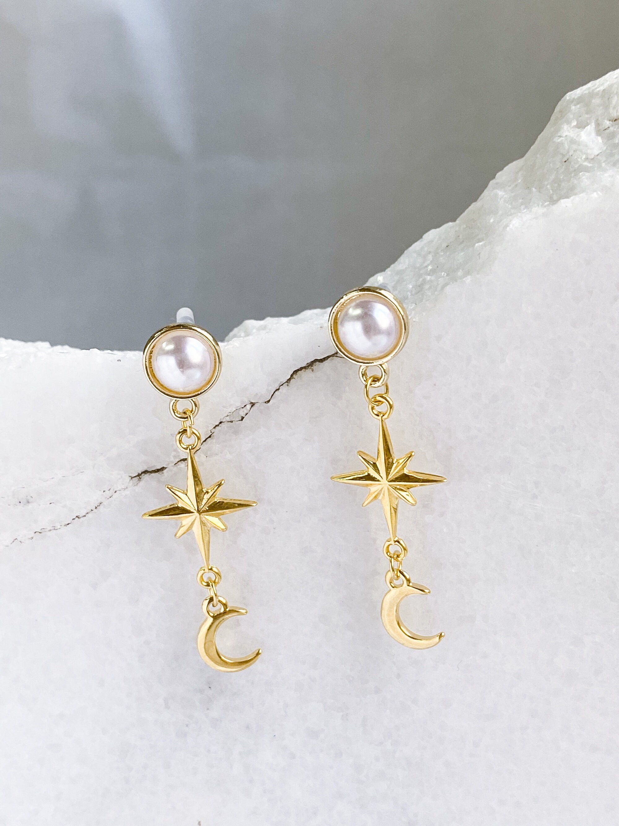 Moon star drop earrings store