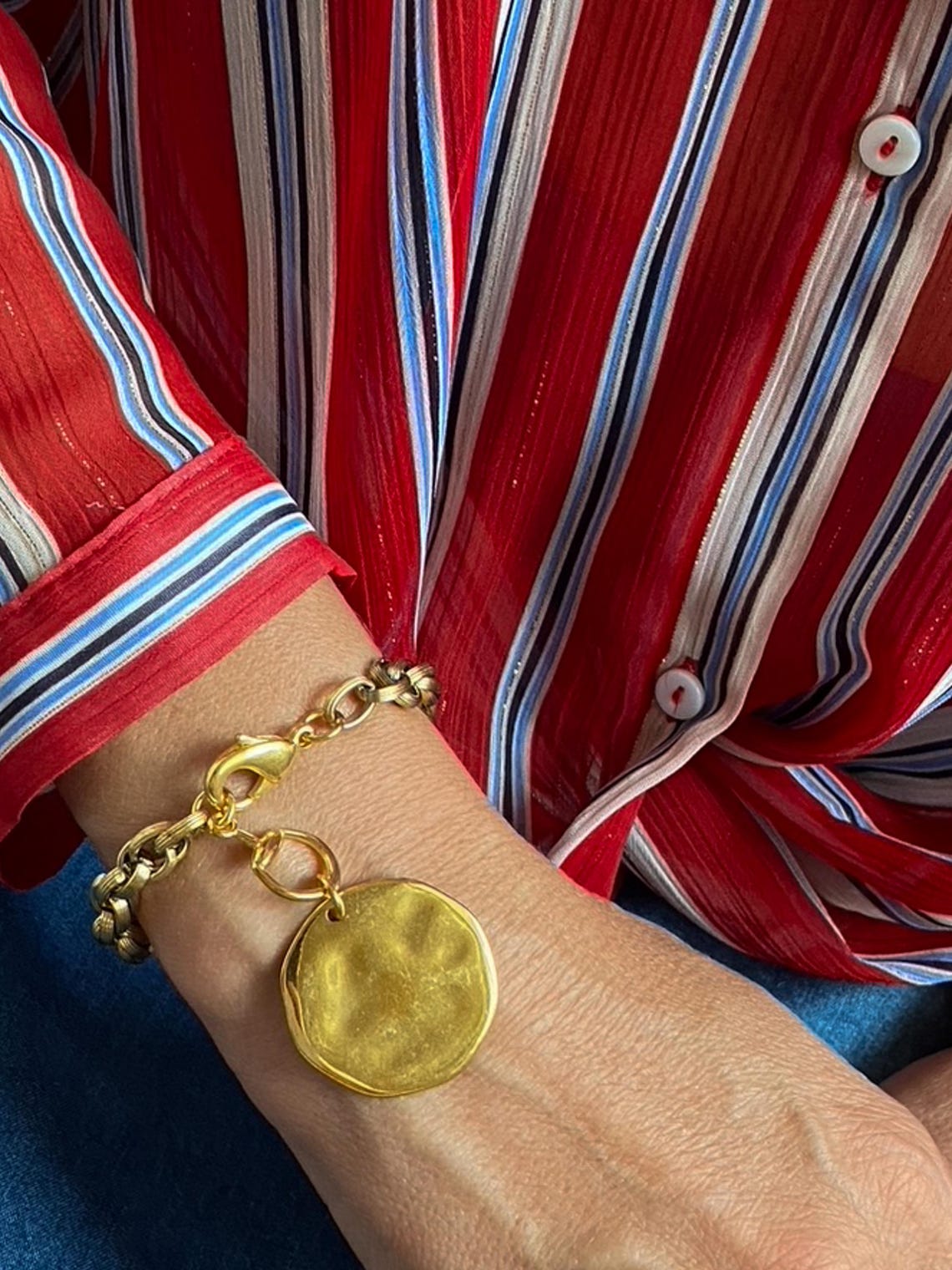 Chunky Gold Charm Bracelet With Big Round Coin, Oversized Bracelet ...