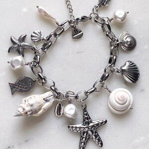 Seashell Charms Bracelet, Silver Starfish Charm Bracelet, Festival ...