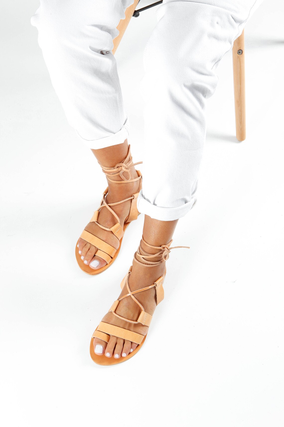 NEFELI Black Greek Leather Sandals Lace up Gladiator - Etsy