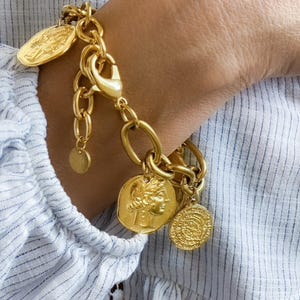 Ancient Greek Coins Bracelet, Chunky Gold Charm Bracelet With Coins ...