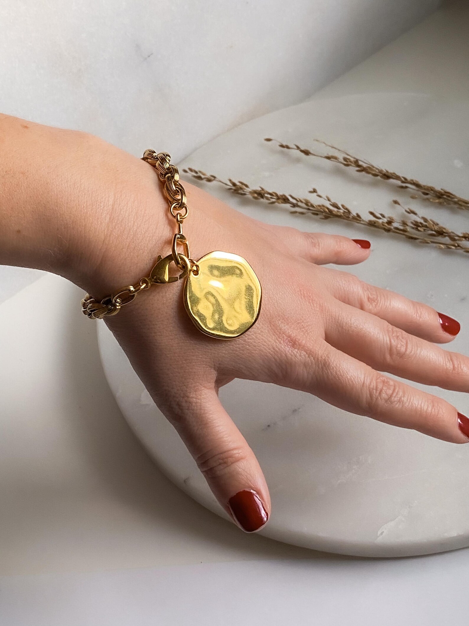 Chunky Gold Charm Bracelet With Big Round Coin, Oversized Bracelet ...
