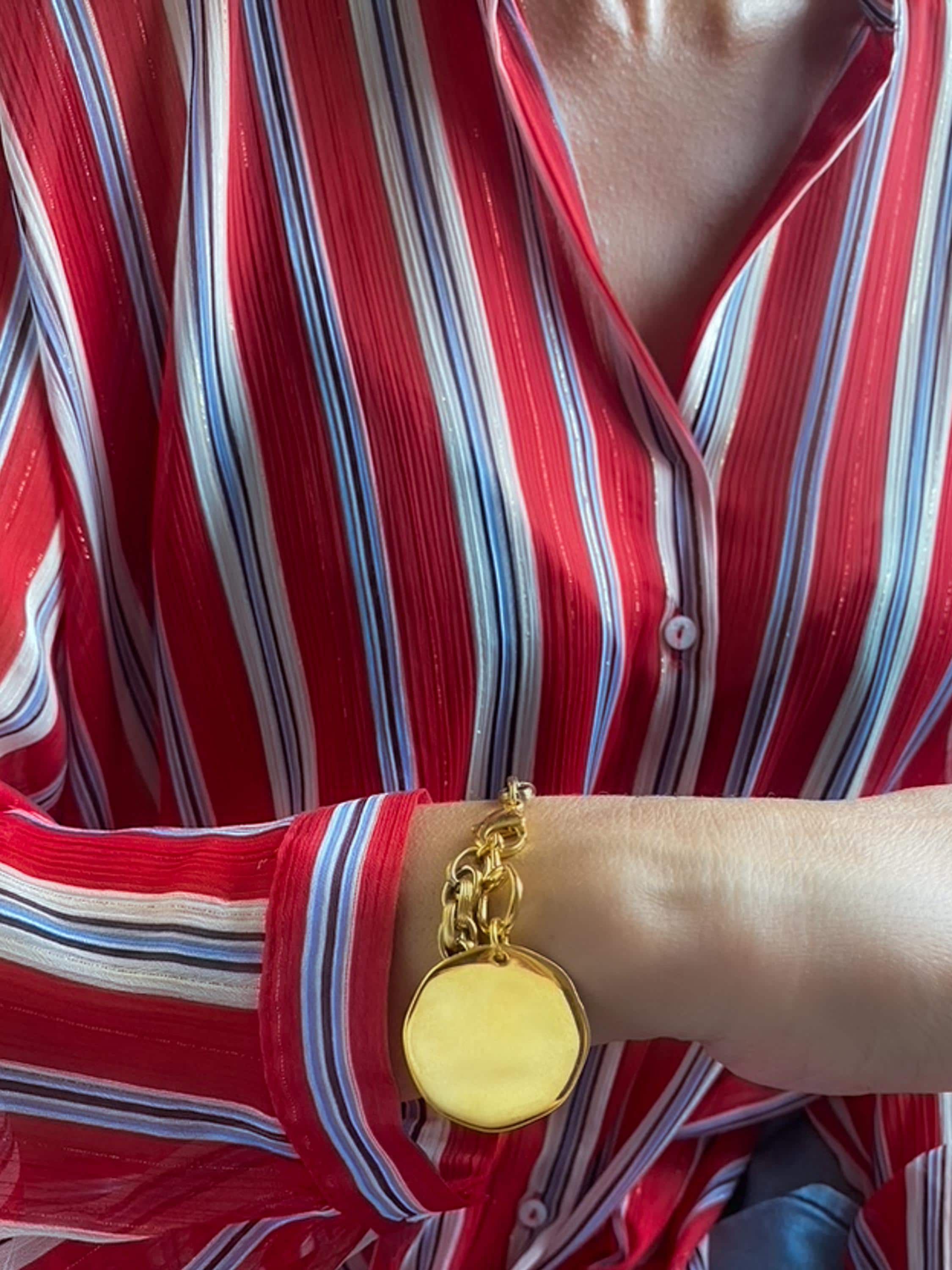 Chunky Gold Charm Bracelet With Big Round Coin, Statement Thick Chain ...