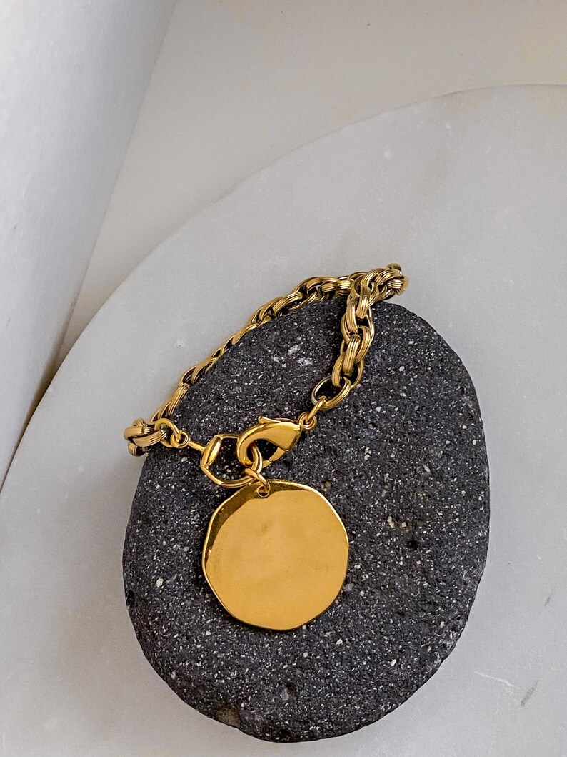 Chunky Gold Charm Bracelet With Big Round Coin, Oversized Bracelet ...