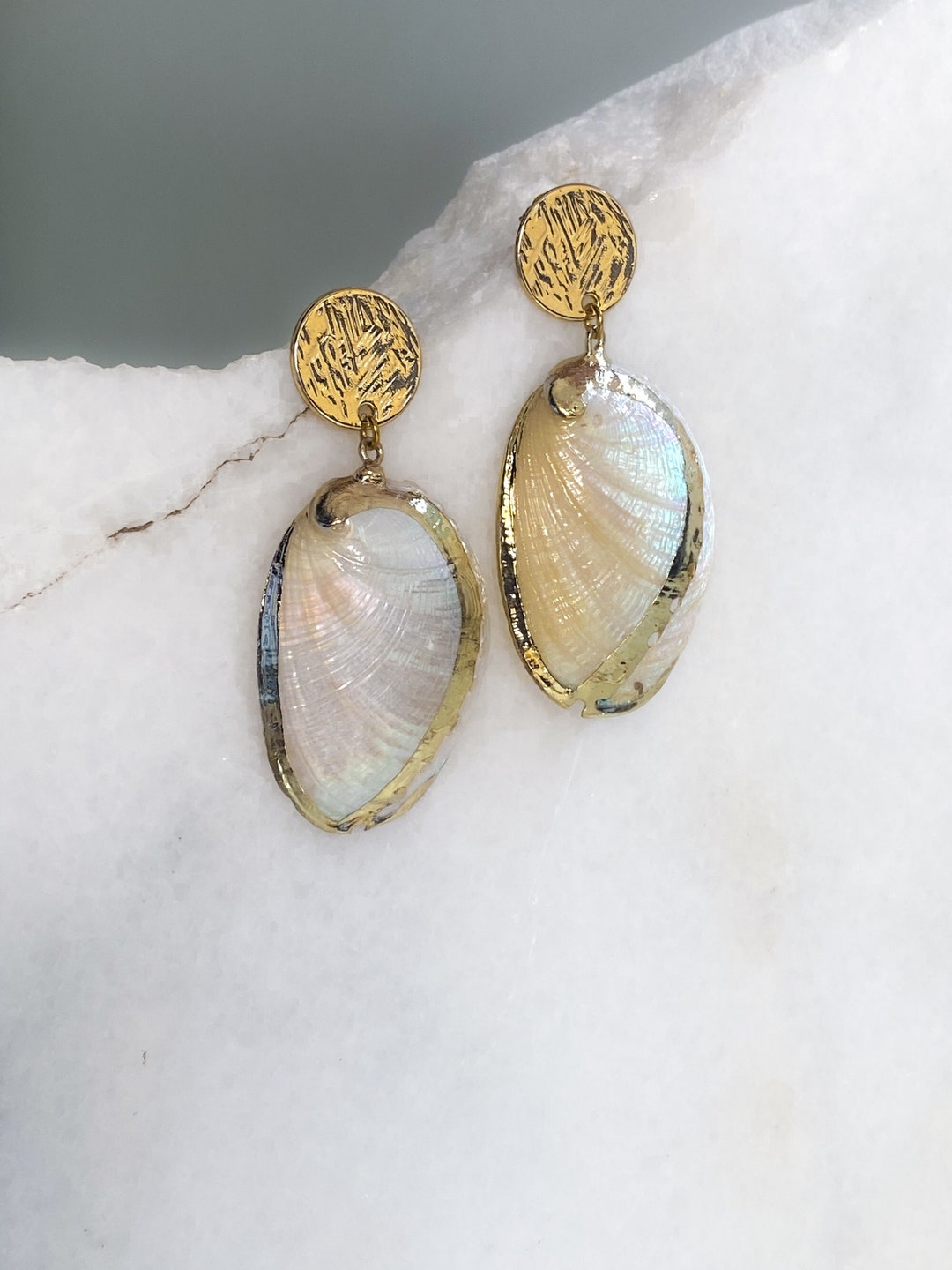 Siren Core Aesthetic Jewelry, Natural Sea Shell Gold Stud Earrings ...
