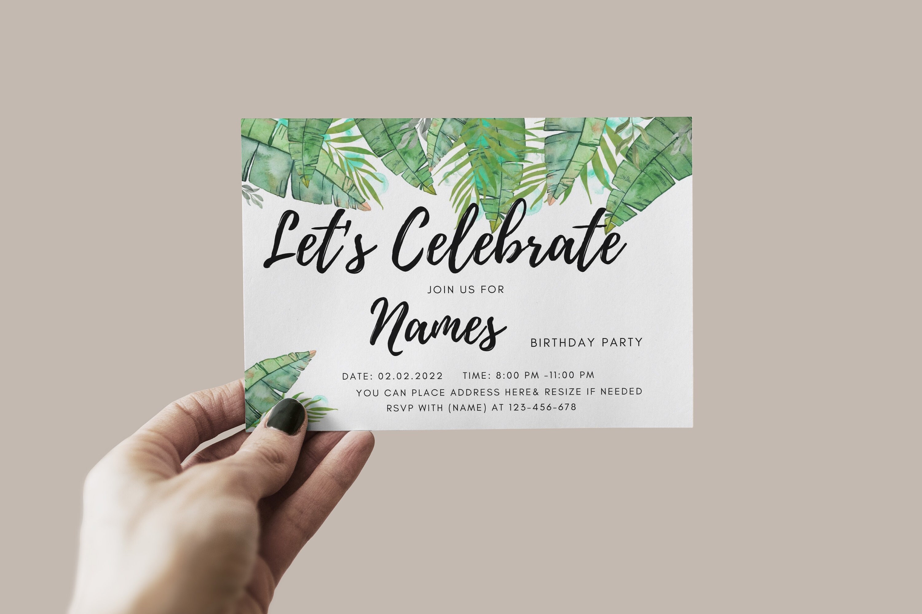 Tropical Birthday Card Template,tropical Birthday Party Invite,birthday ...