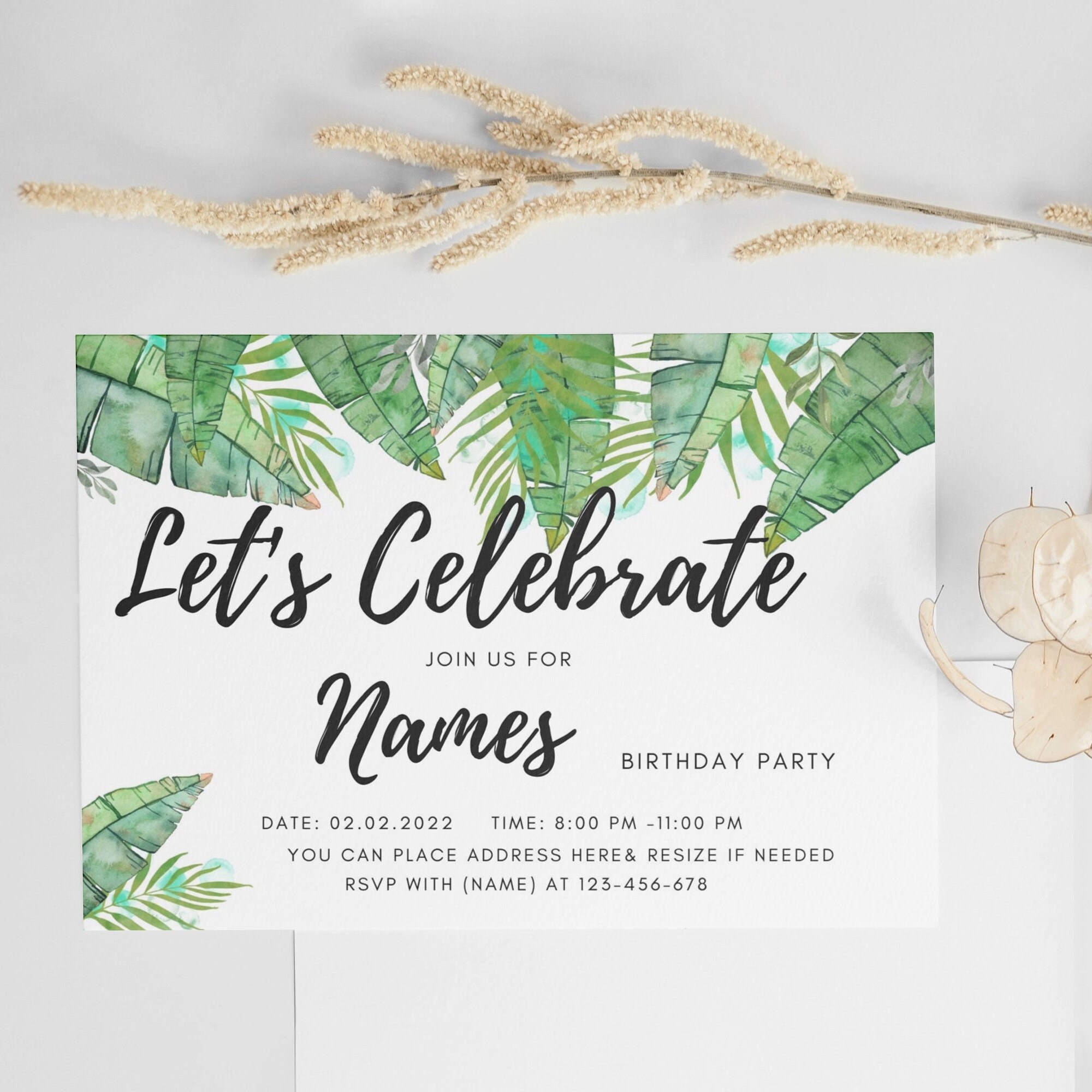 Tropical Birthday Card Template,tropical Birthday Party Invite,birthday ...
