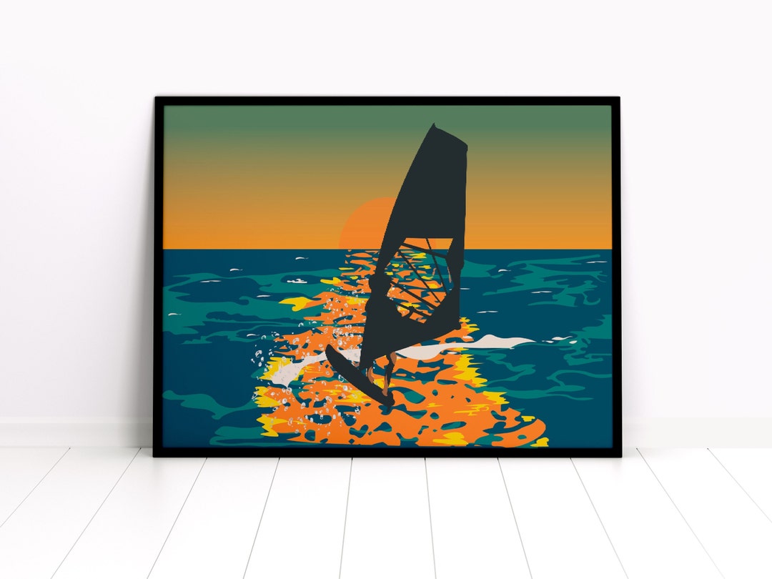 Windsurfing Sunset Art Print | Beach Travel Poster (digital Download ...