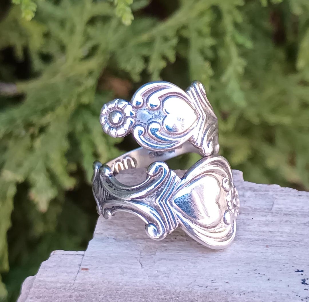 AVON Sterling Silver Spoon Bypass Ring, Treasured Hearts, Double Hearts ...