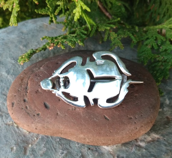 Silver Scarab Beetle Brooch, Egyptian, Hallmarked Wit… - Gem