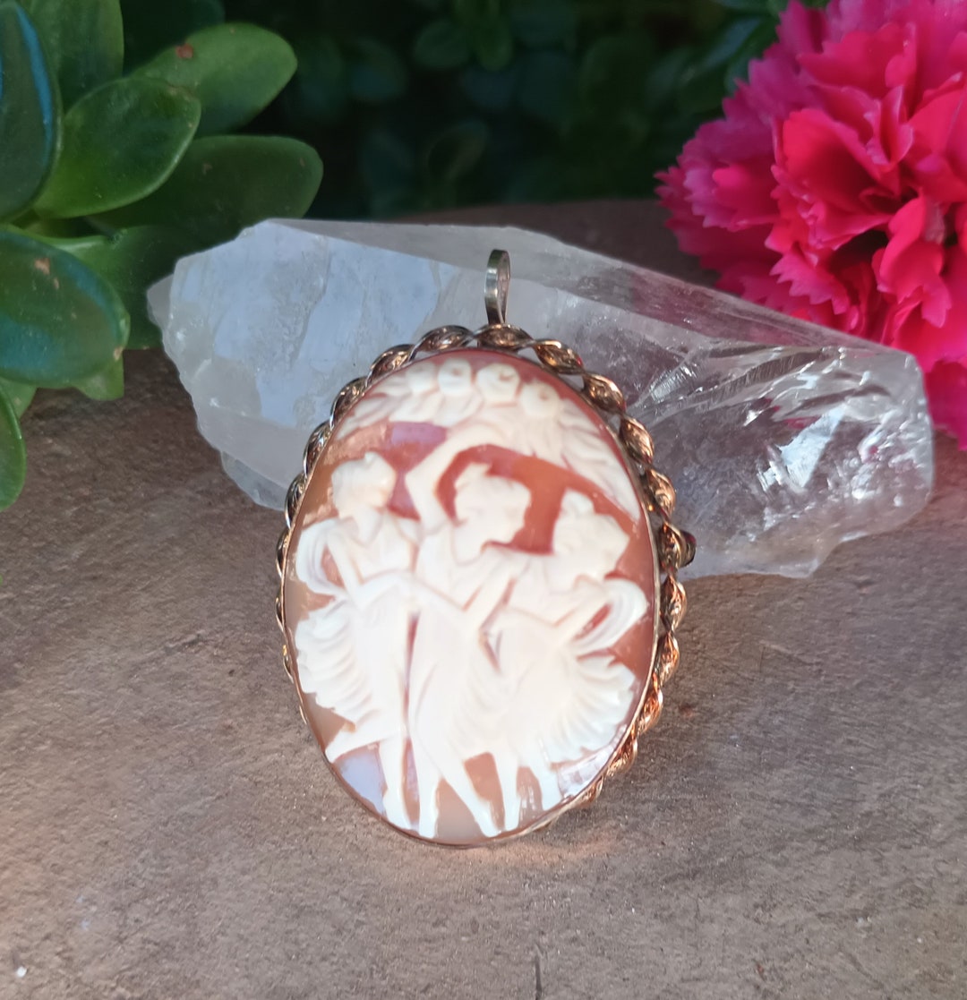 VAN DELL 12k GF Cameo Shell Brooch or Pendant, 3 Graces, 12KT 1/20th ...