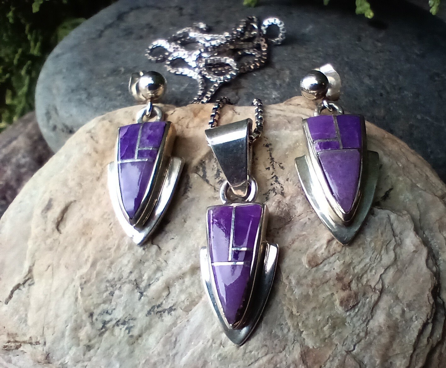 Ervin Hoskie Sterling Silver Sugilite Inlay Pendant & Earring Set ...