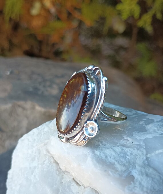 Fire Agate Sterling Silver Ring, Vintage Native Ameri… - Gem