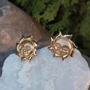 PETER BRAMS Designs 14K Gold Puffy Sun Face Earrings, Signed PBD 14KT ...