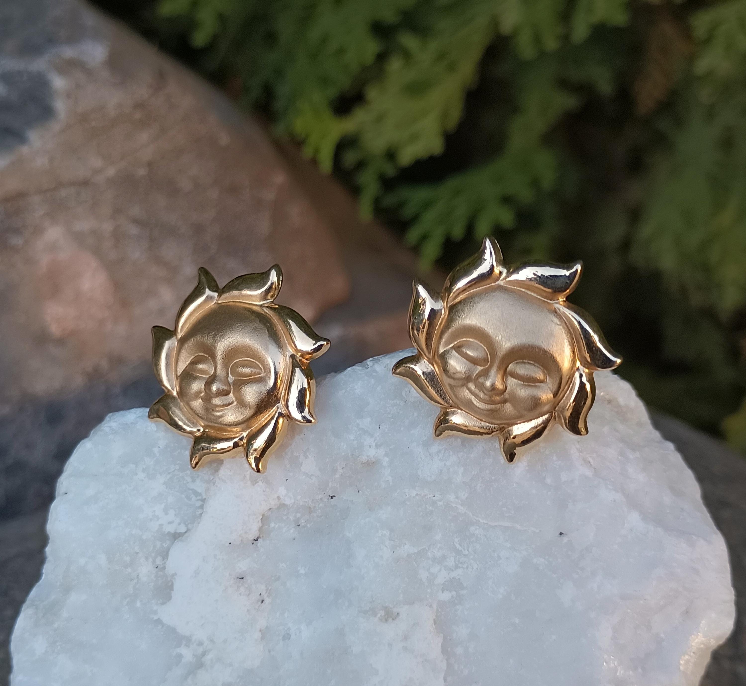 PETER BRAMS Designs 14K Gold Puffy Sun Face Earrings, Signed PBD 14KT ...