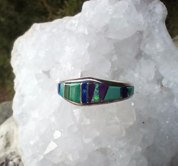 CALVIN BEGAY Inlay Ring, Sterling Silver, Native Amer… - Gem