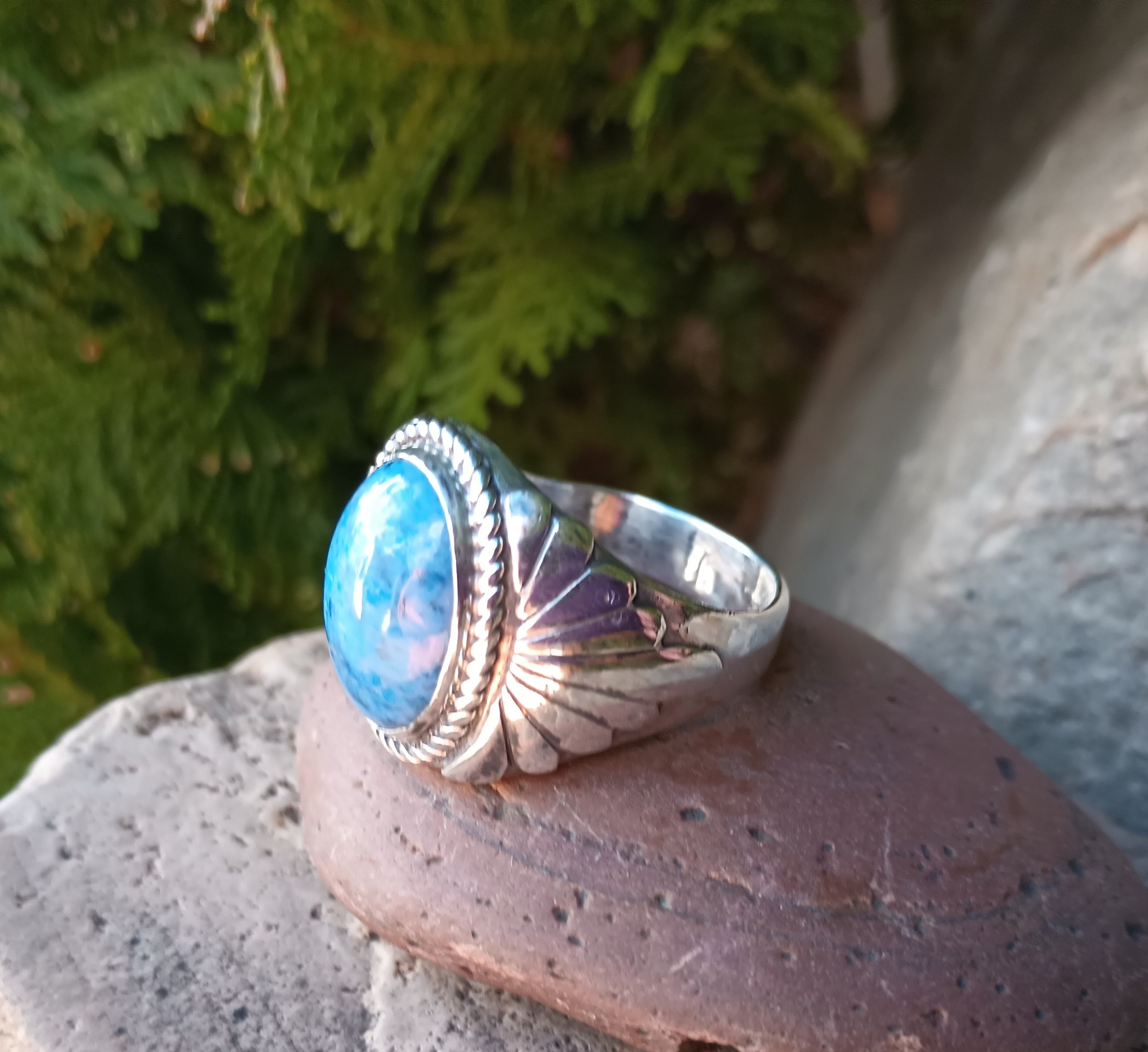 BILLY SLIM Navajo Sterling Silver Men's Ring, Denim Lapis, Vintage ...