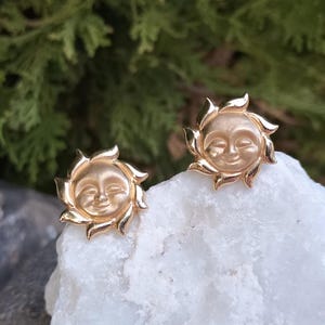 PETER BRAMS Designs 14K Gold Puffy Sun Face Earrings, Signed PBD 14KT ...