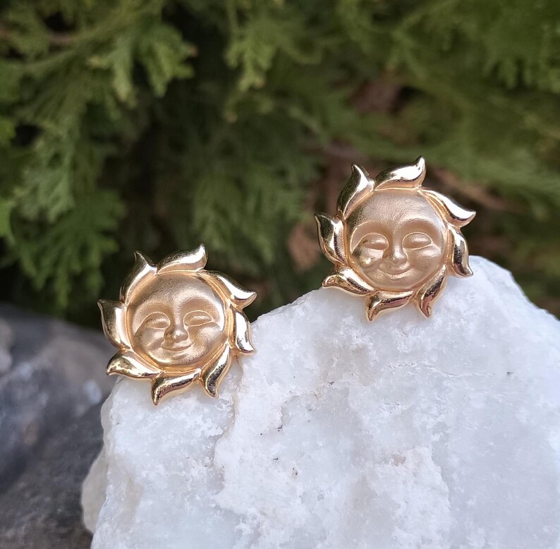 PETER BRAMS Designs 14K Gold Puffy Sun Face Earrings, Signed PBD 14KT ...