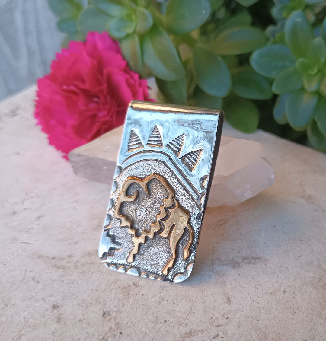 LEANDER NEZZIE Silver Buffalo Money Clip, Vintage Native American ...