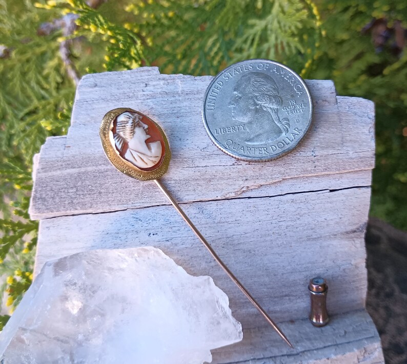 10kt Gold Cameo Carved Shell Stick Pin Antique 10k Gold Scarf Pin